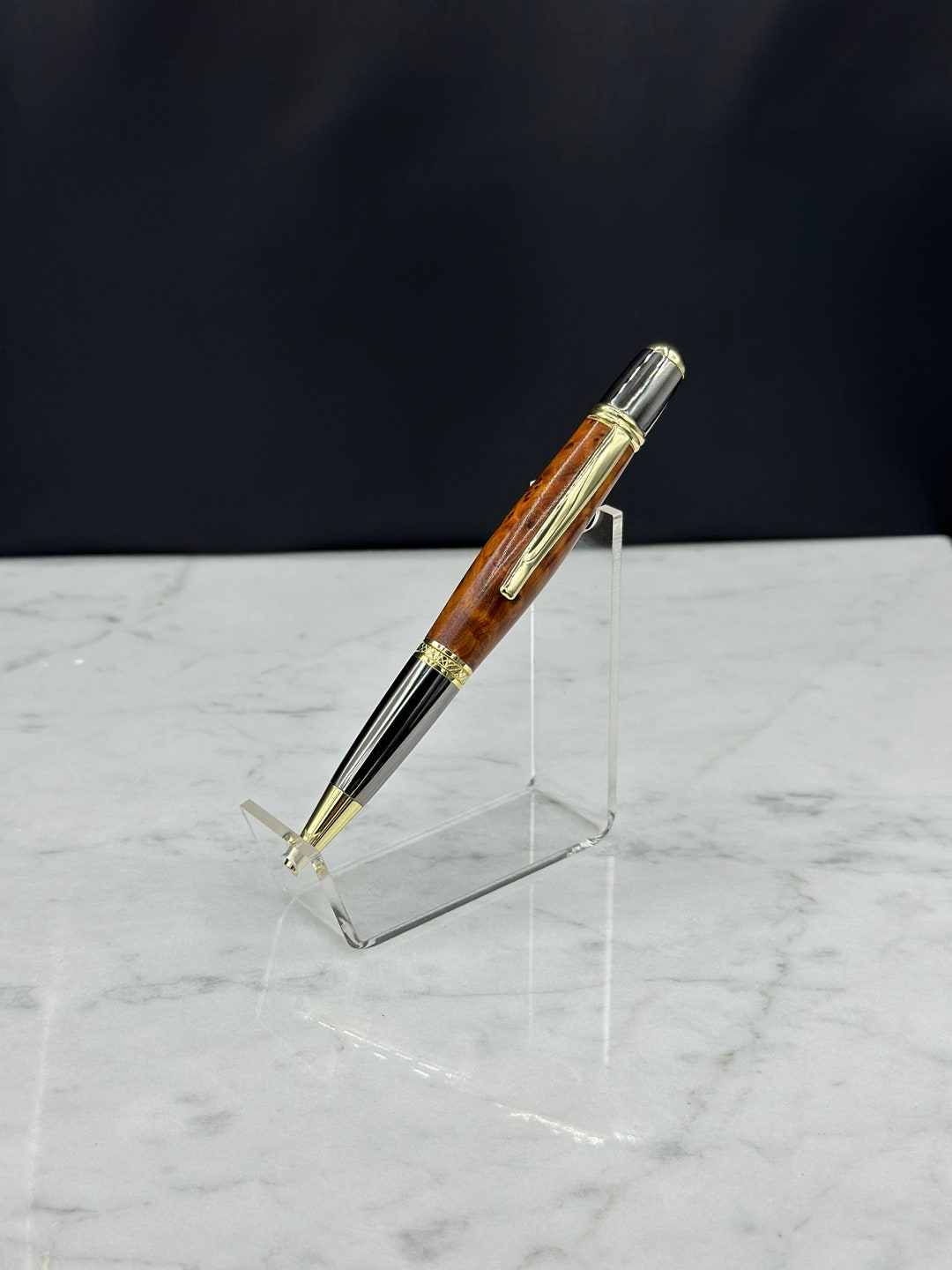 Black Titanium/gold Manhattan Pen Made With Thuya Burl - Etsy