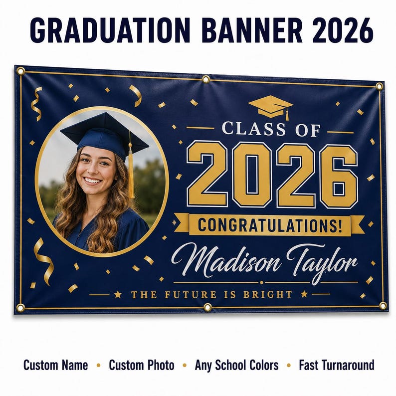 Custom Graduation Banner, Class of 2026 Photo, Senior Vinyl Backdrop - Etsy
