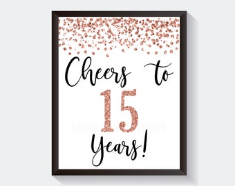 15th Birthday Sign Cheers to 15 Years Rose Gold 15th - Etsy