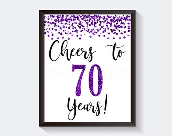 Purple 70th Birthday 8x10 16x20 24x36 Cheers to 70 Years - Etsy