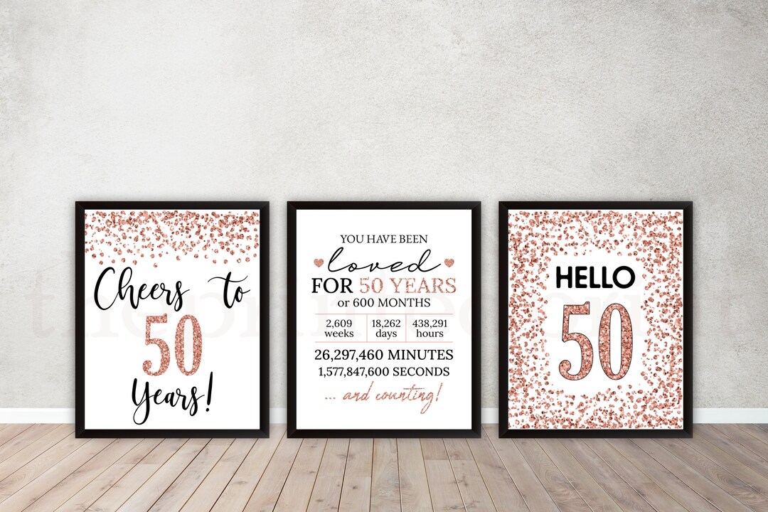 50th Birthday Signs, 50th Birthday Party Decor, Hello 50, Cheers to 50 ...