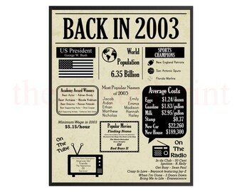 The Year 2003 in Review, Birthday Decorations, Back in 2003 Poster ...