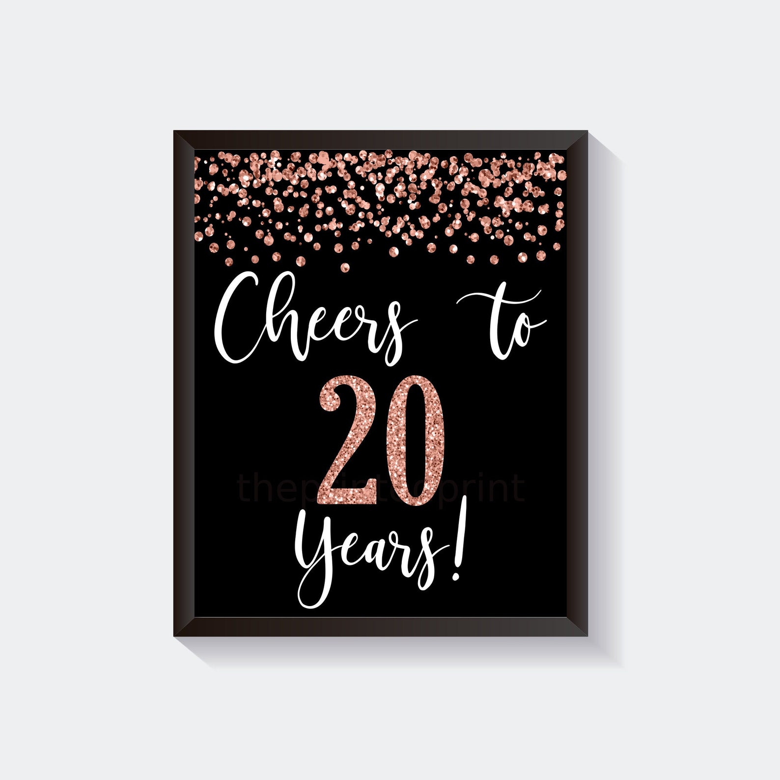 Cheers to 20 Years, Black and Rose Gold Decor, 20th Birthday Sign, 20th ...