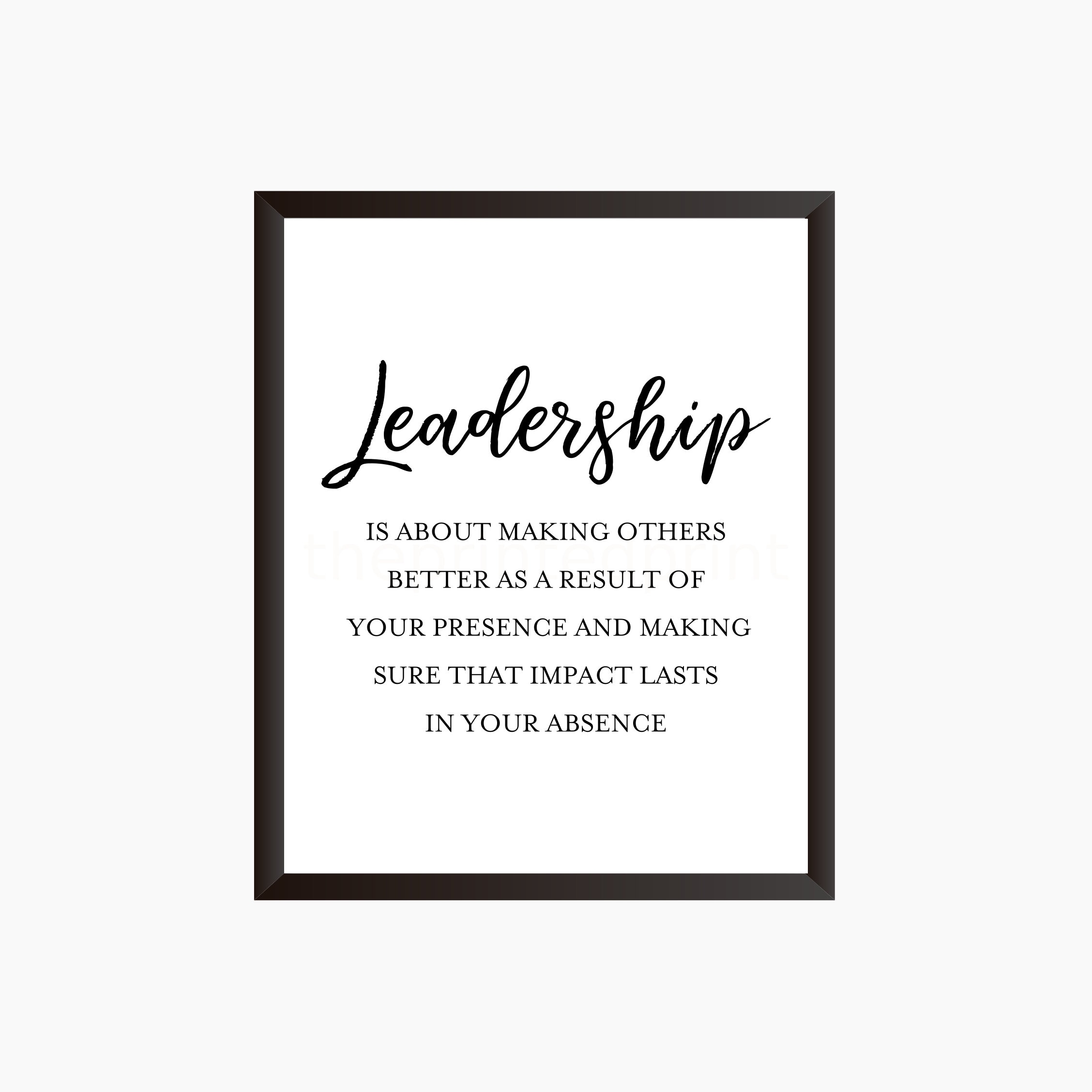 Leadership Quote Print Typography Wall Poster Black and White | Etsy