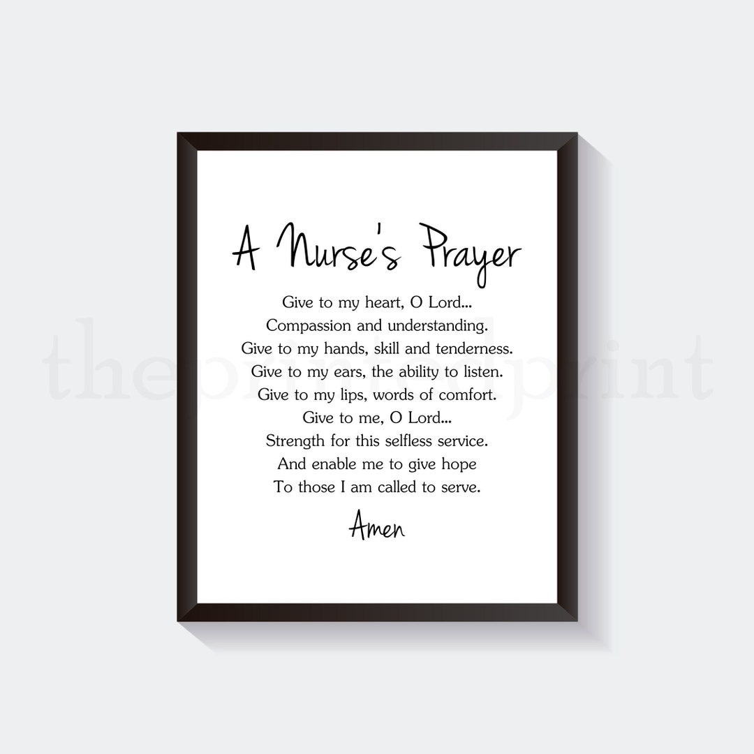 Nurse's Prayer Print, Nurse Printable, Nurse Graduation, Hospital Staff ...