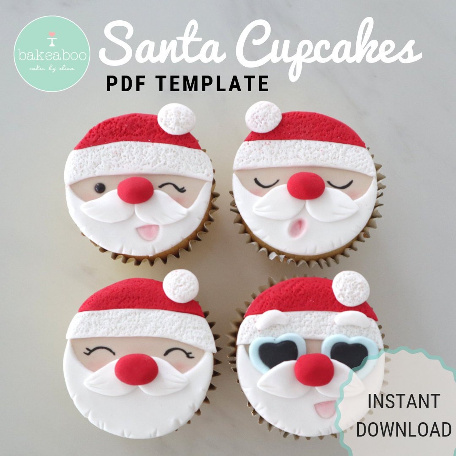 Santa Cupcake Toppers Template - Etsy