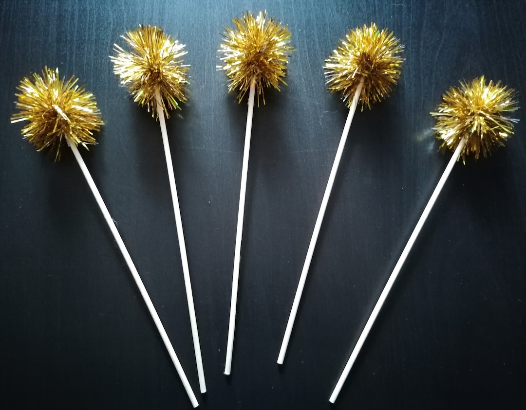 Set of 6 Gold Tinsel Drink Stirrers, Tinsel Swizzle Sticks, Christmas ...