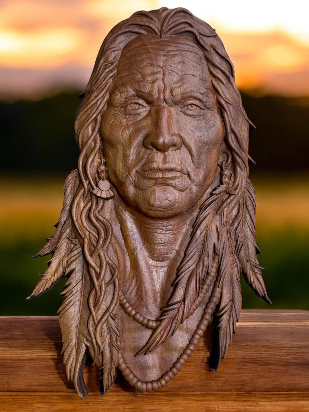 Wood Carving Native American Indian Sculpture in Beautiful Cherry Wood ...