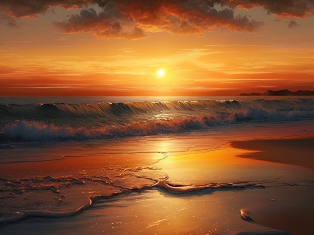 Beach Glowing at Sunset Wall Art Digital Art Download to Print - Etsy