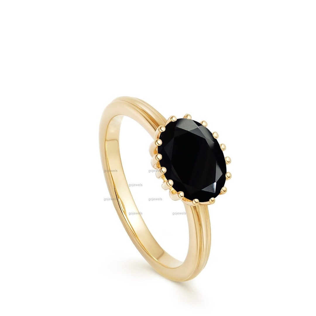 Black Spinel Ring, 14k Solid Gold Ring, Oval Cut Black Spinel Ring ...