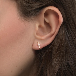 Round Diamond Dash Studs, 14K Solid Gold Diamond Earrings, Gold Line Stud Earrings, Gold Bar ...