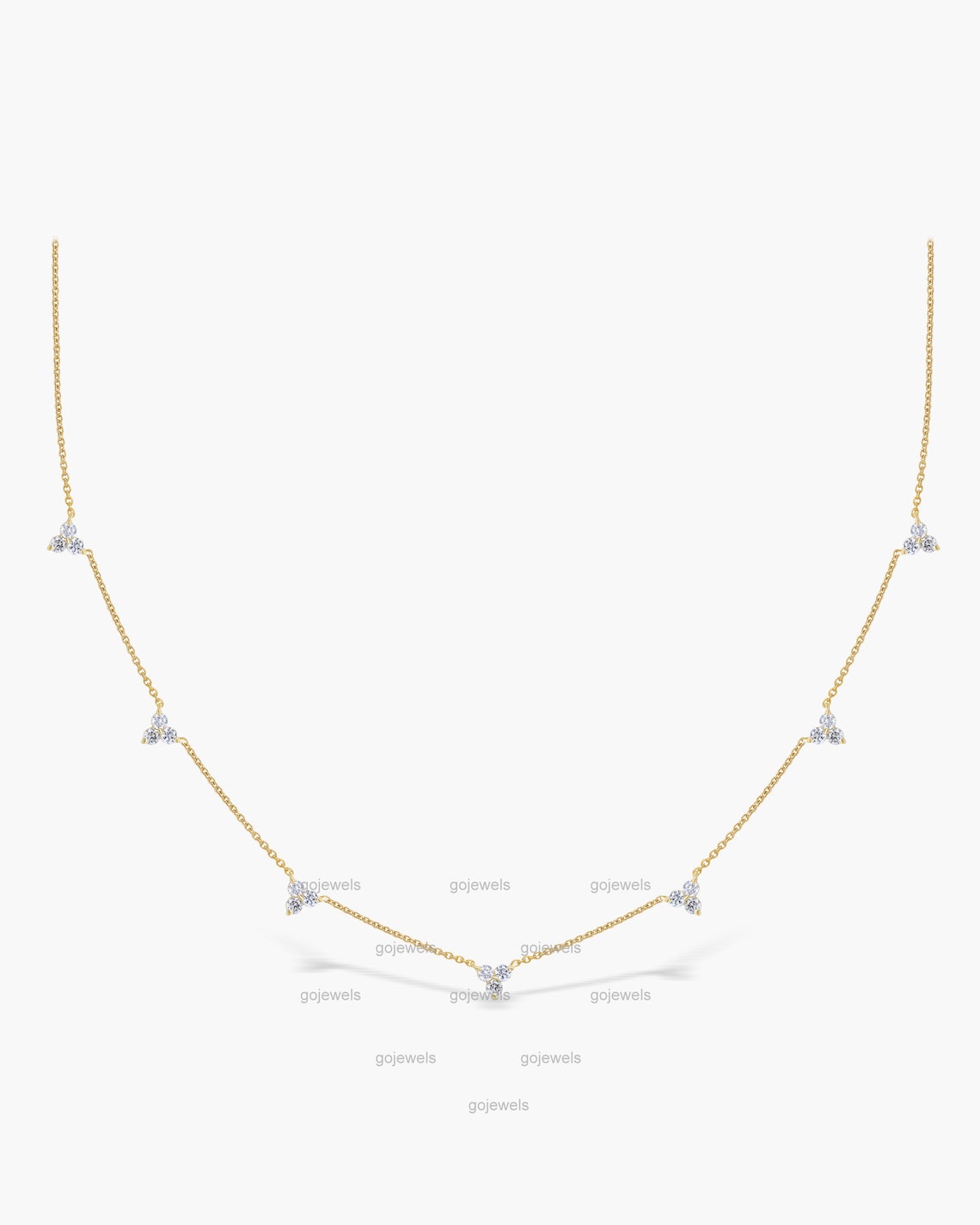 3 Stone Triangle Cluster Station Necklace 14k Gold Moissanite | Etsy