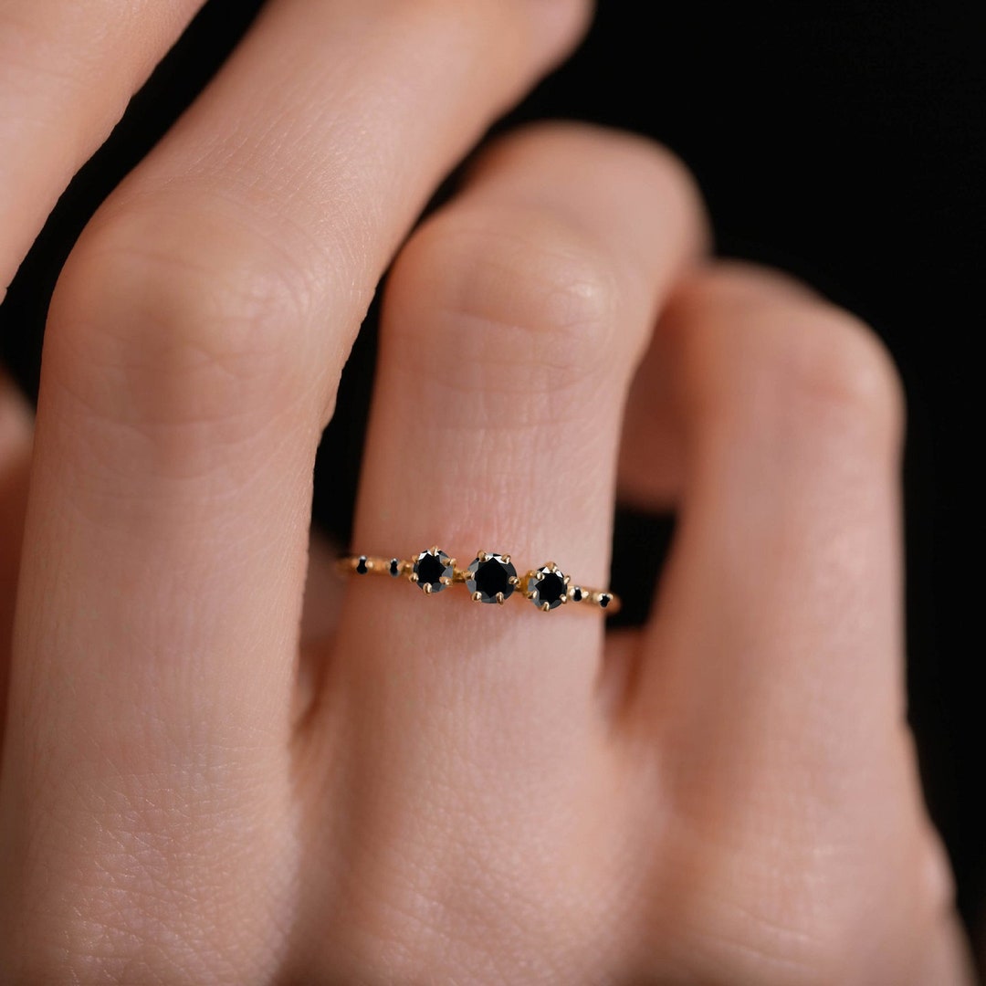 Black Spinel Prelude Band-14k Gold Spinel Ring - Delicate Anniversary ...