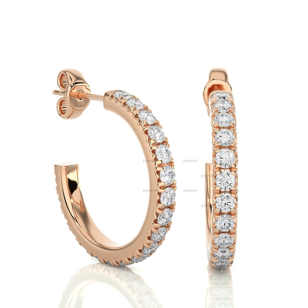 Moissanite Diamond Hoop Earrings, 14K Gold Diamond Stud Hoop Earrings ...