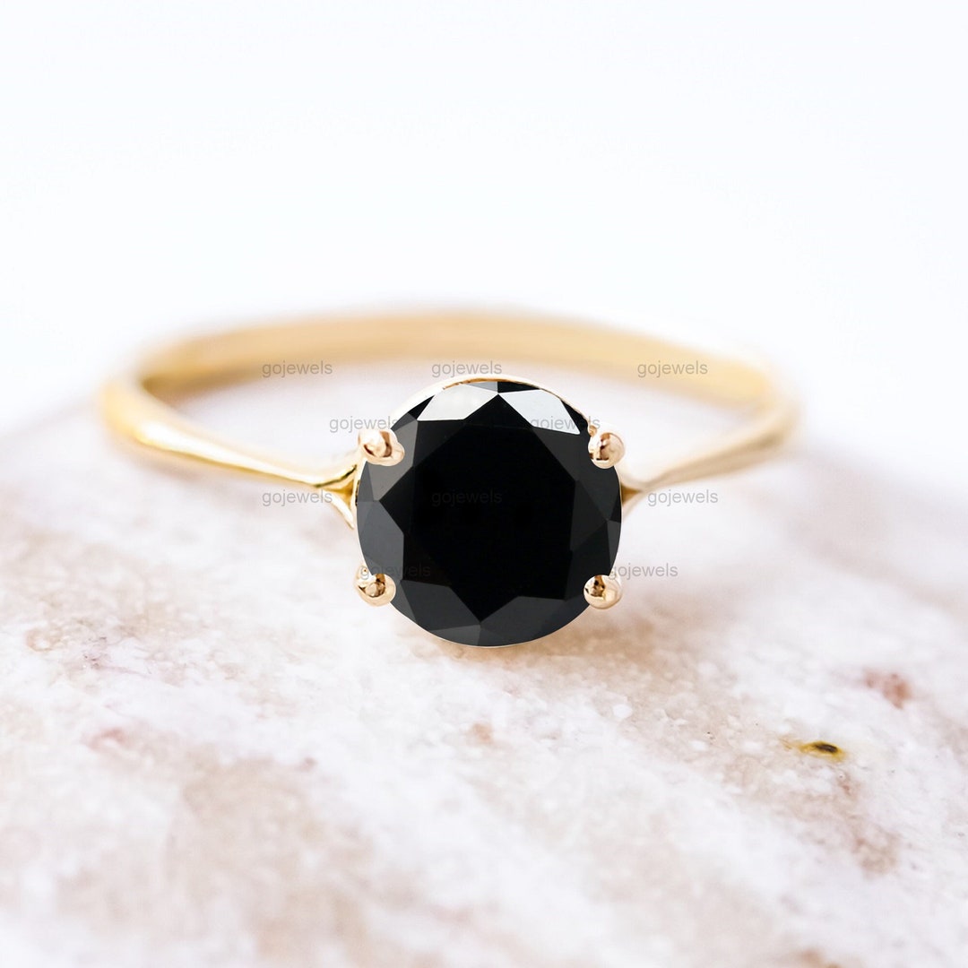 Solitaire Black Spinel Ring, 14k Solid Gold Black Spinel Ring, Black ...