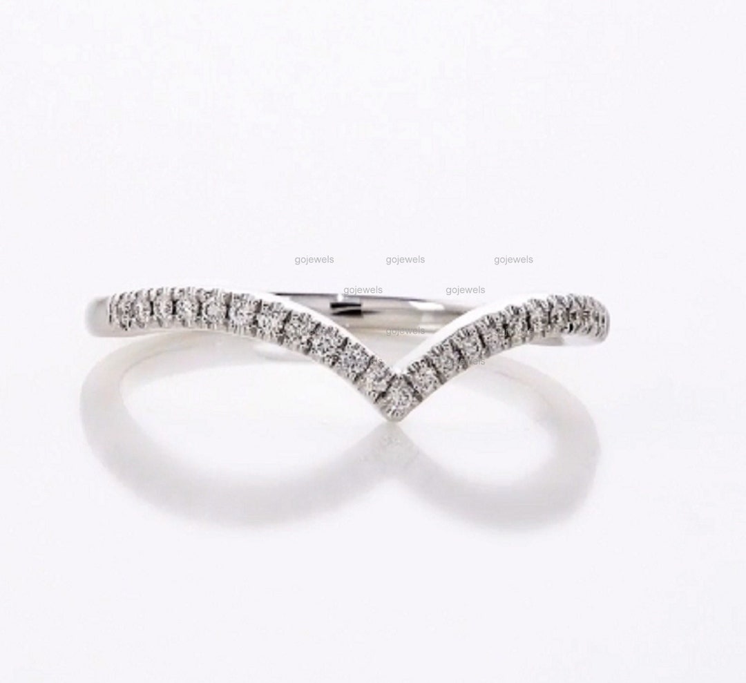 Minimalist 14K Gold Diamond Wedding Ring, V Shaped Band, V Wedding Band ...