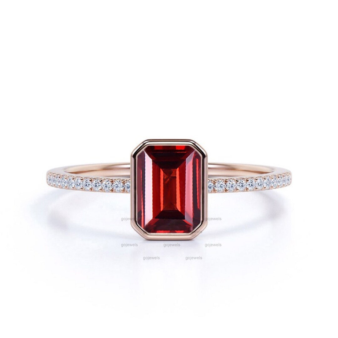 Classic Red Wedding Ring, Rose Gold Engagement Ring, Red Garnet Promise ...
