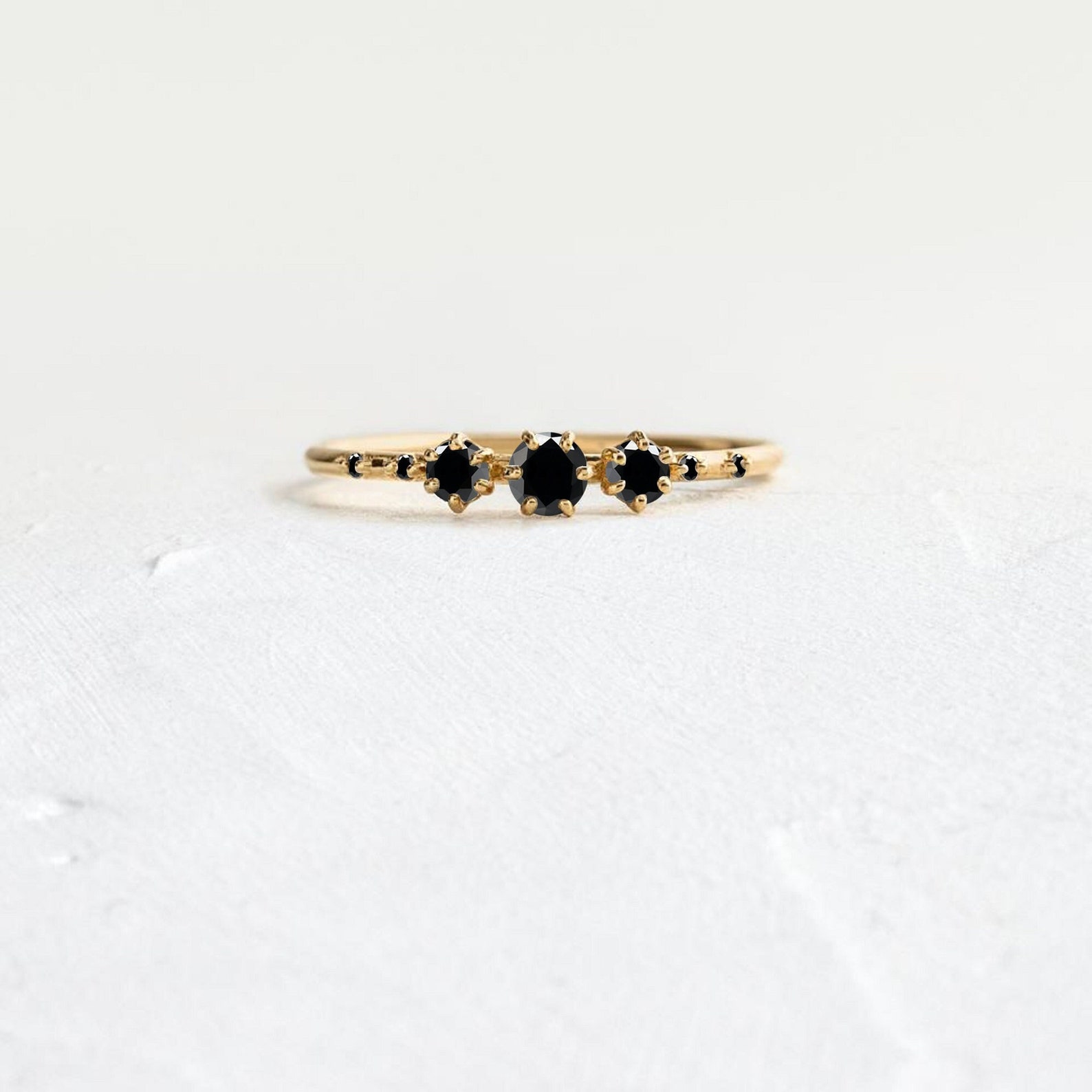 Black Spinel Prelude Band-14k Gold Spinel Ring - Delicate Anniversary ...