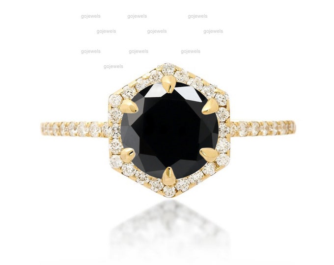 Halo Diamond Natural Grey Spinel Ring - Hand Milgrain Wedding Band ...