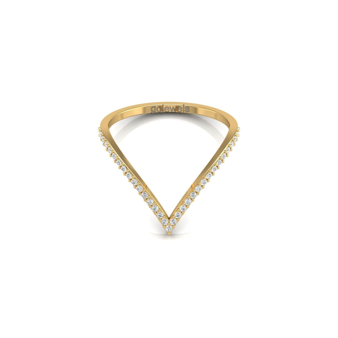 Chevron Moissanite Wedding Band, V Shape Round Diamond Wedding Band ...