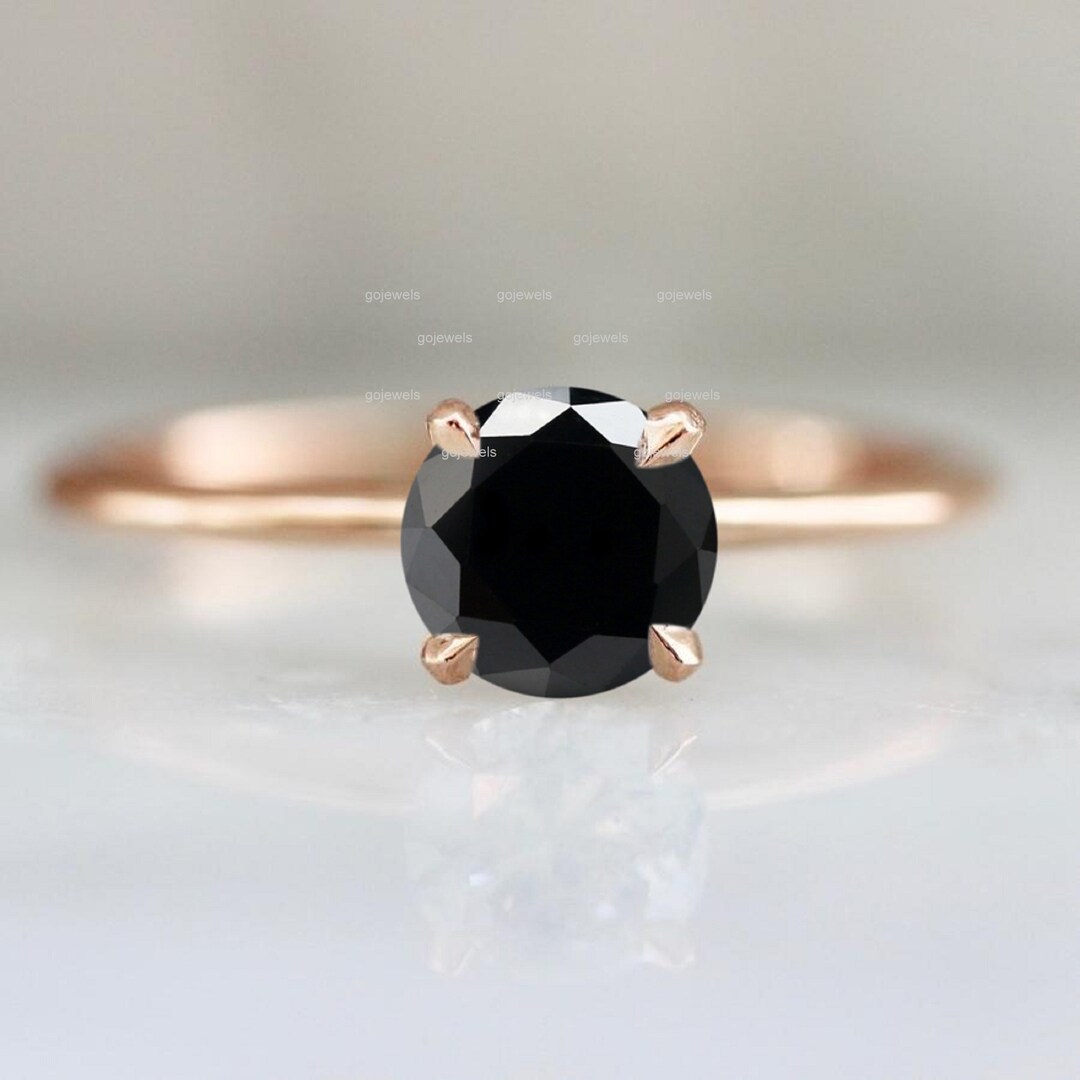 Solitaire Black Spinel Ring, 14k Solid Gold Black Spinel Ring, Classic ...