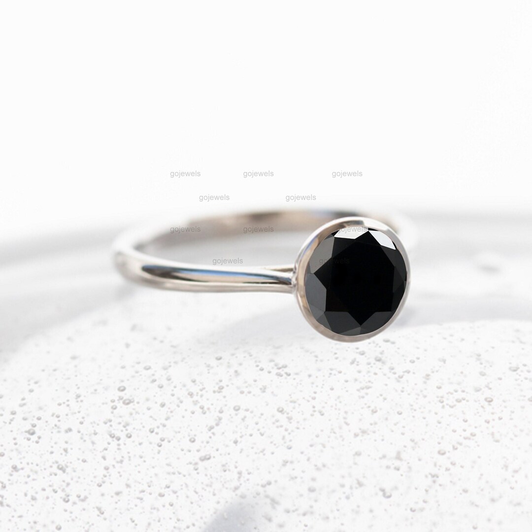Bezel Black Spinel Ring, 14k Gold Black Spinel Ring, Anniversary Ring ...