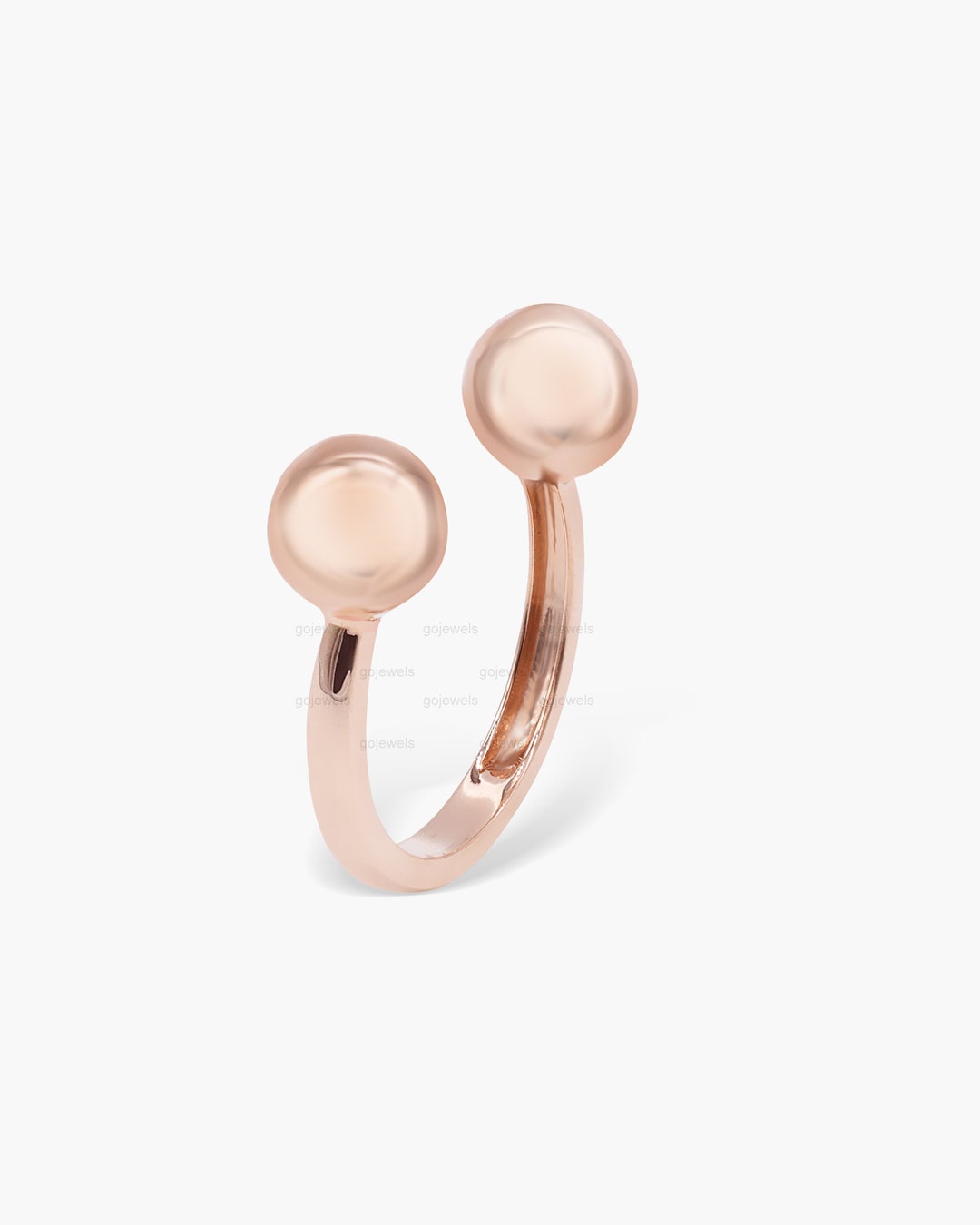 Sphere Ring, Rose Gold Sphere Ring, Double Ball Ring, Open Band Ring ...