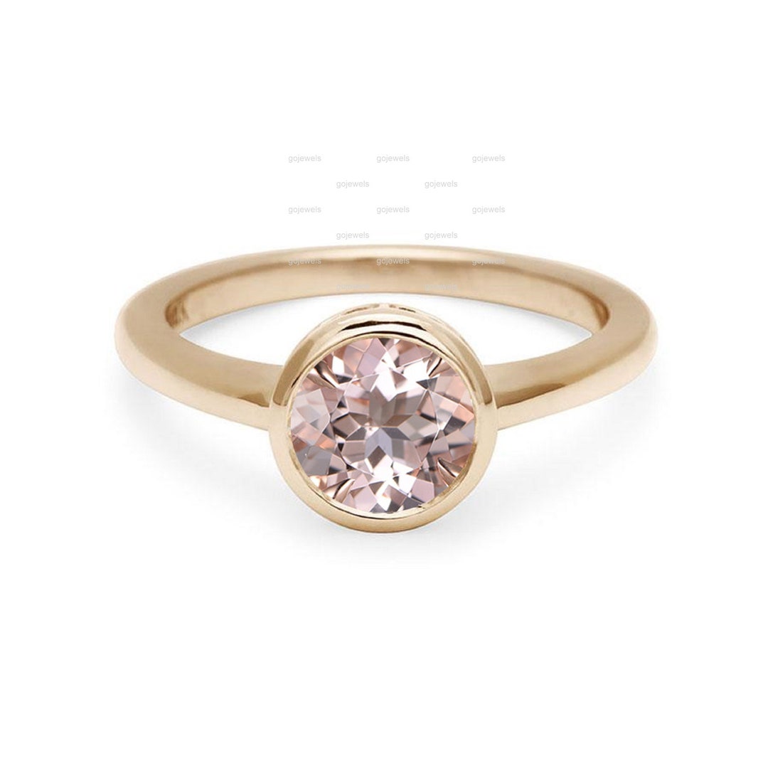Bezel Set Round Cut Morganite Ring, 14K Gold Morganite Engagement Ring ...