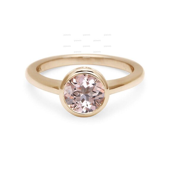 Bezel Set Round Cut Morganite Ring 14K Gold Morganite - Etsy