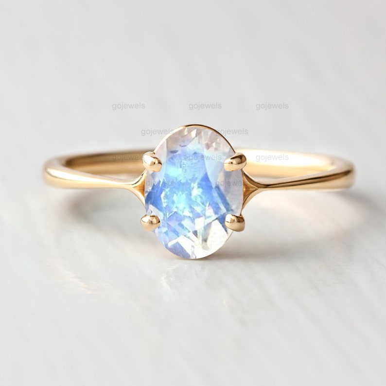 Oval Cut Moonstone Engagement Ring 14k Gold Moonstone Ring - Etsy