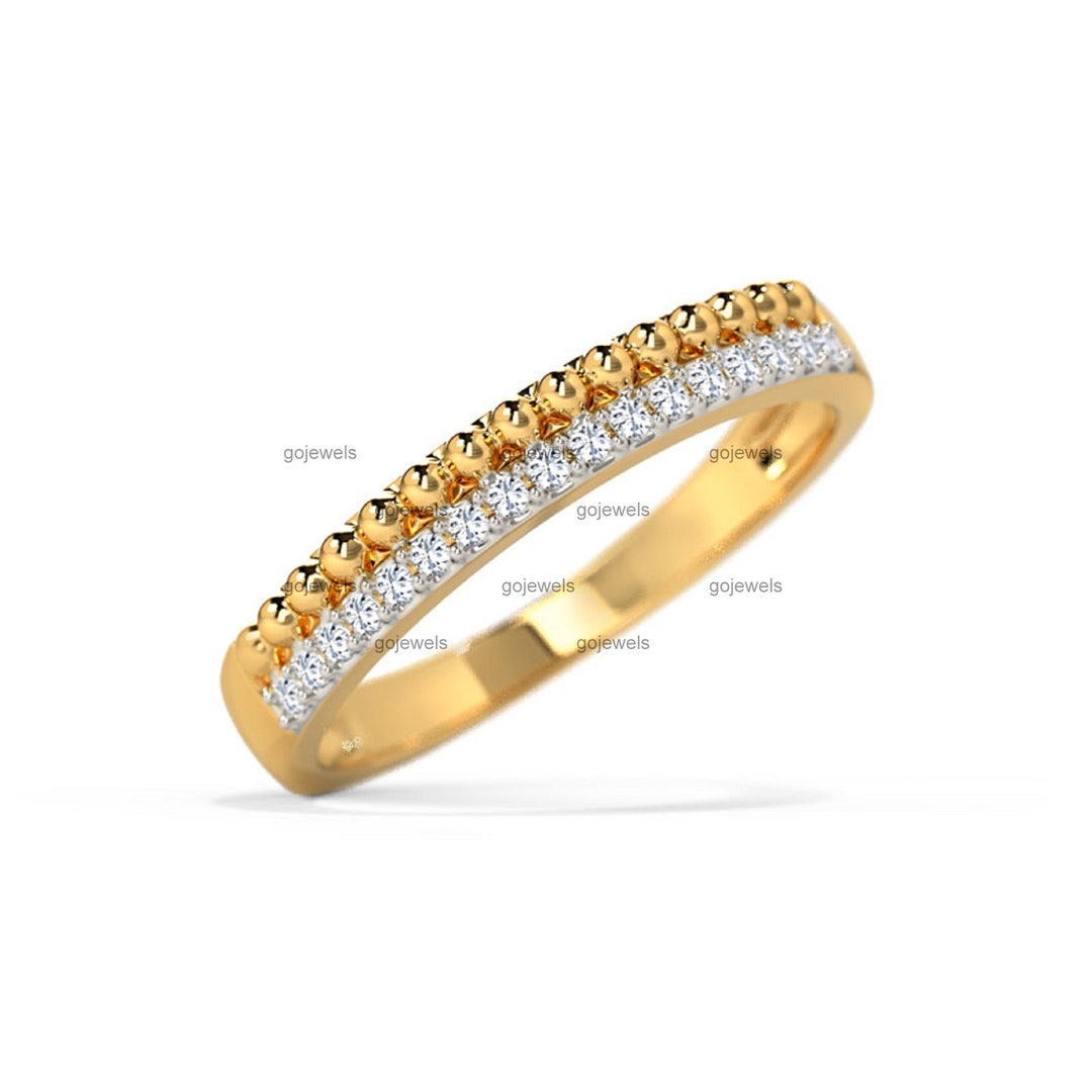 Moissanite Two Tone Wedding Ring, 14k Solid Gold Ball & Round Diamond ...