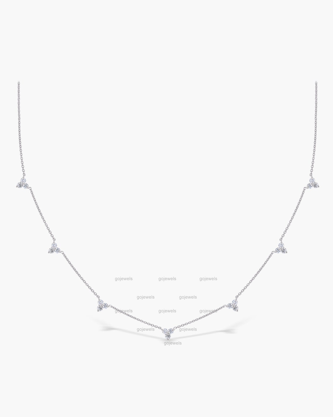 3 Stone Triangle Cluster Station Necklace 14k Gold Moissanite | Etsy