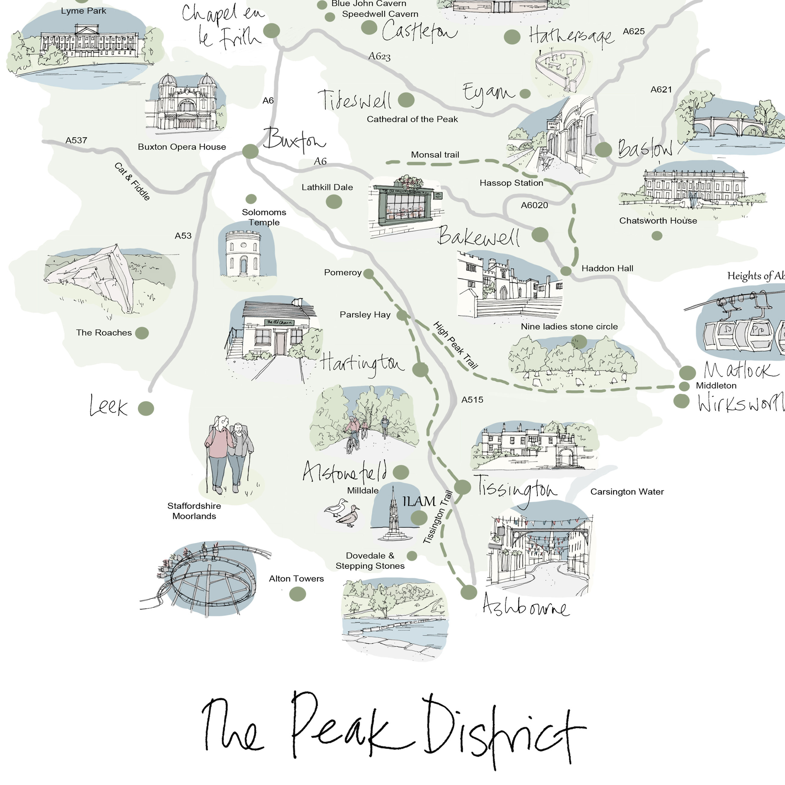 Peak District Illustrated Map - Etsy