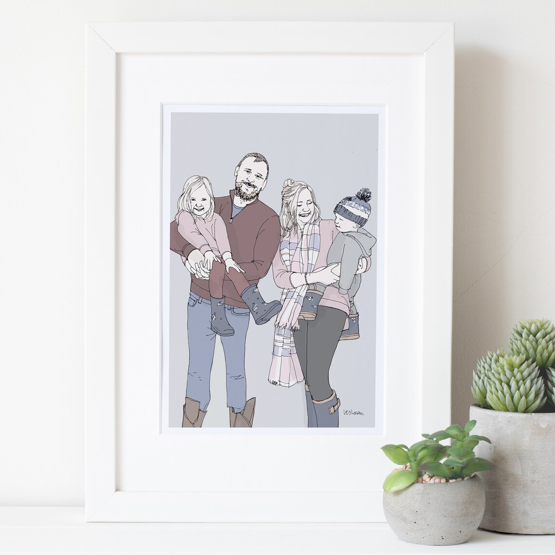 Custom Family Portrait Painting, Custom Wall Art, Hand Drawn Family ...