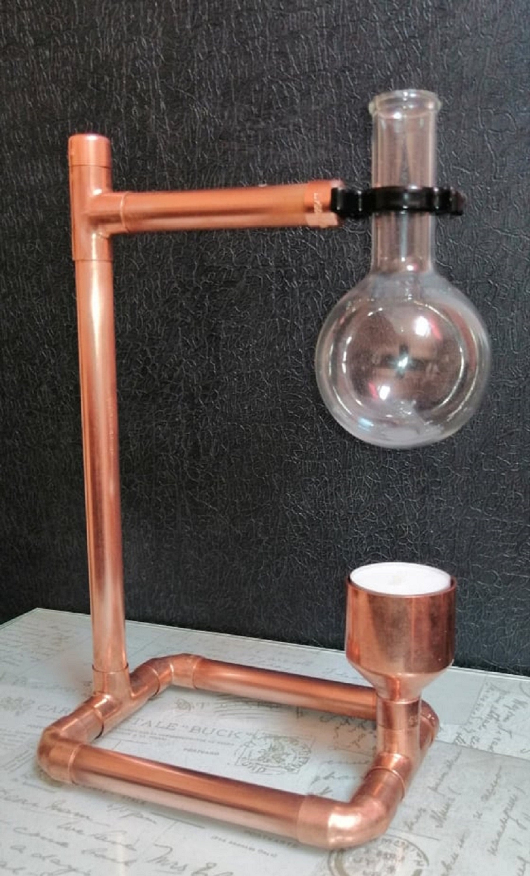 Copper oil burner with rectangular base and glass flask | Etsy
