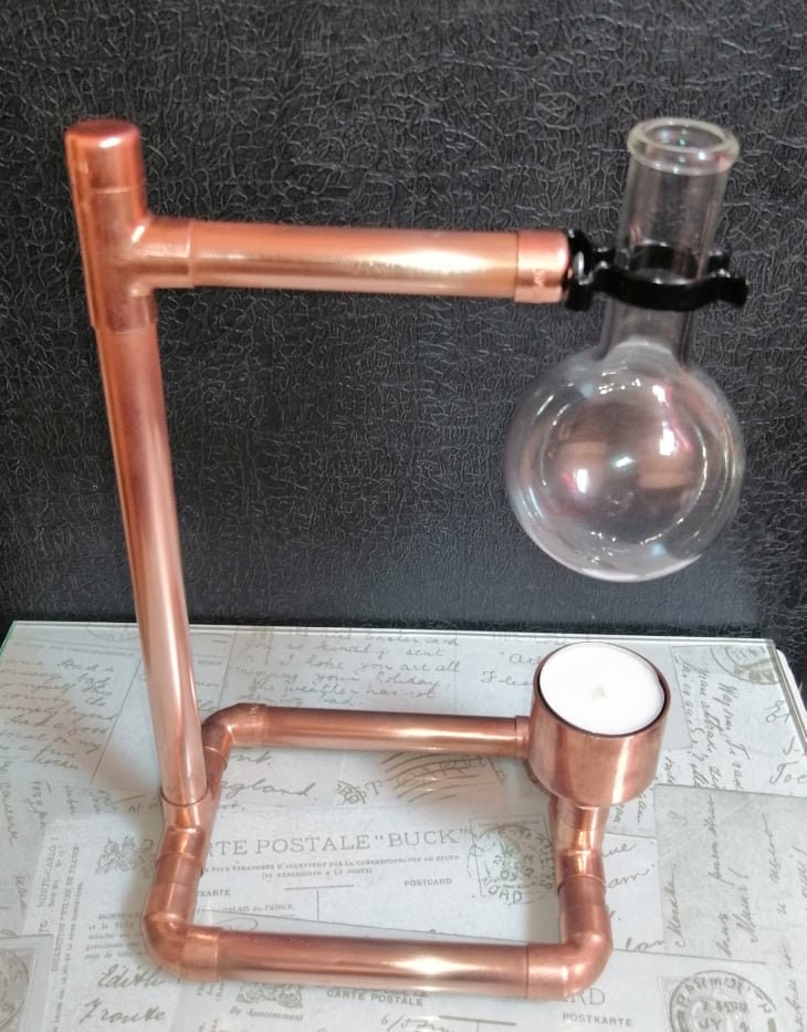 Copper oil burner with rectangular base and glass flask | Etsy