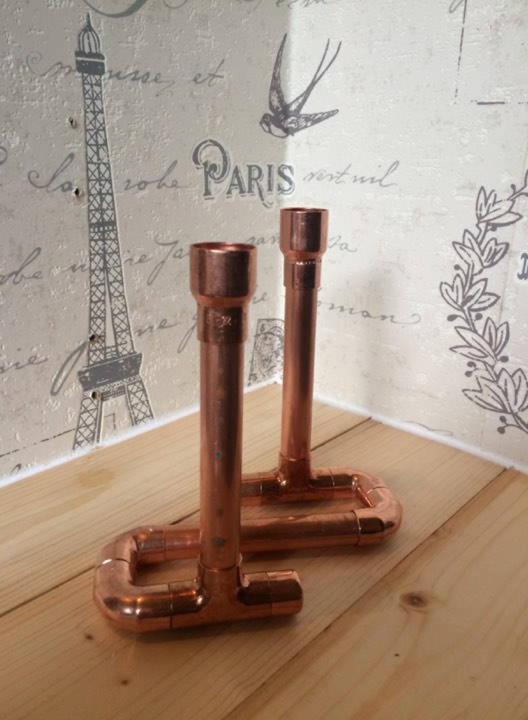 Double Copper Pipe Candlestick, Steampunk, Rosegold, Kitchen ...