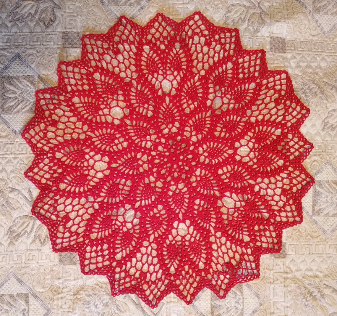 Red Doily-christmas Doily-20 Inches-crochet Doily-round Doily-christmas ...