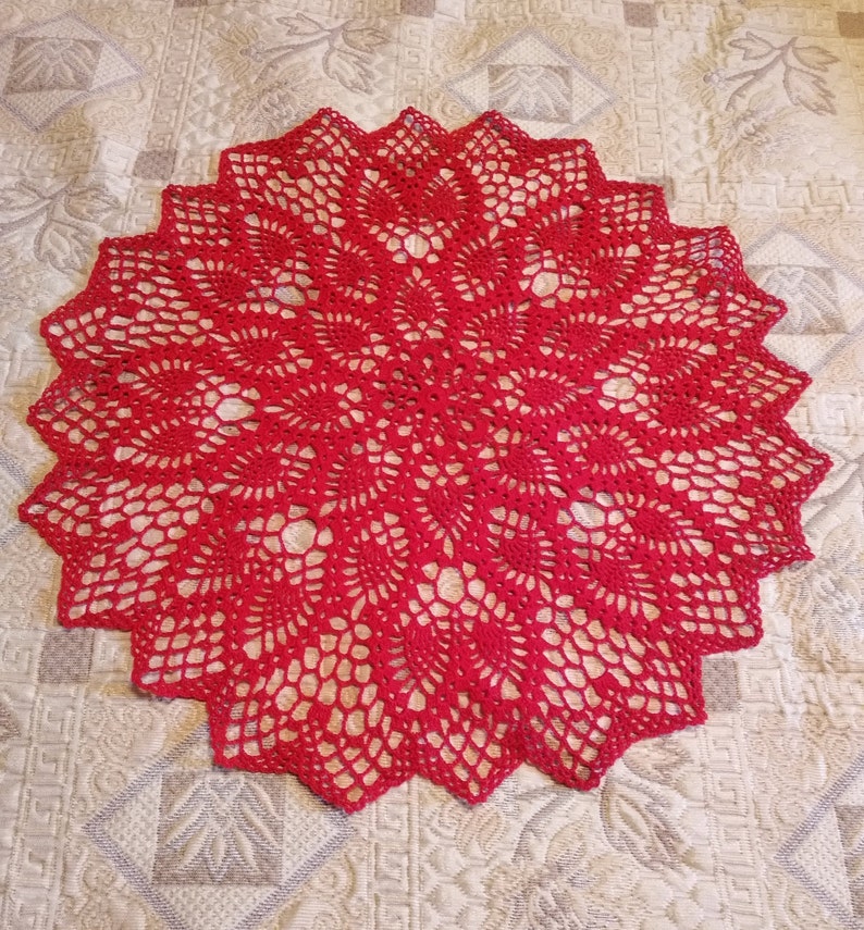Red Doily-christmas Doily-20 Inches-crochet Doily-round Doily-christmas ...