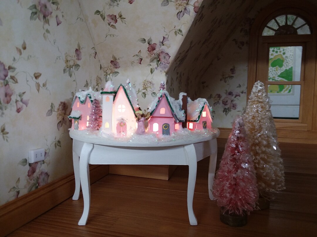 Dollhouse Miniature Lighted Christmas Table With Houses, Handmade ...