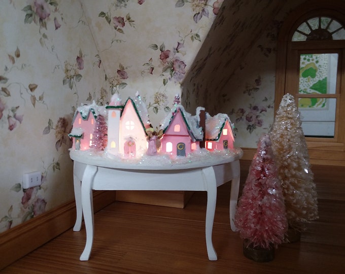 Dollhouse Miniature Lighted Christmas Table With Houses, Handmade ...