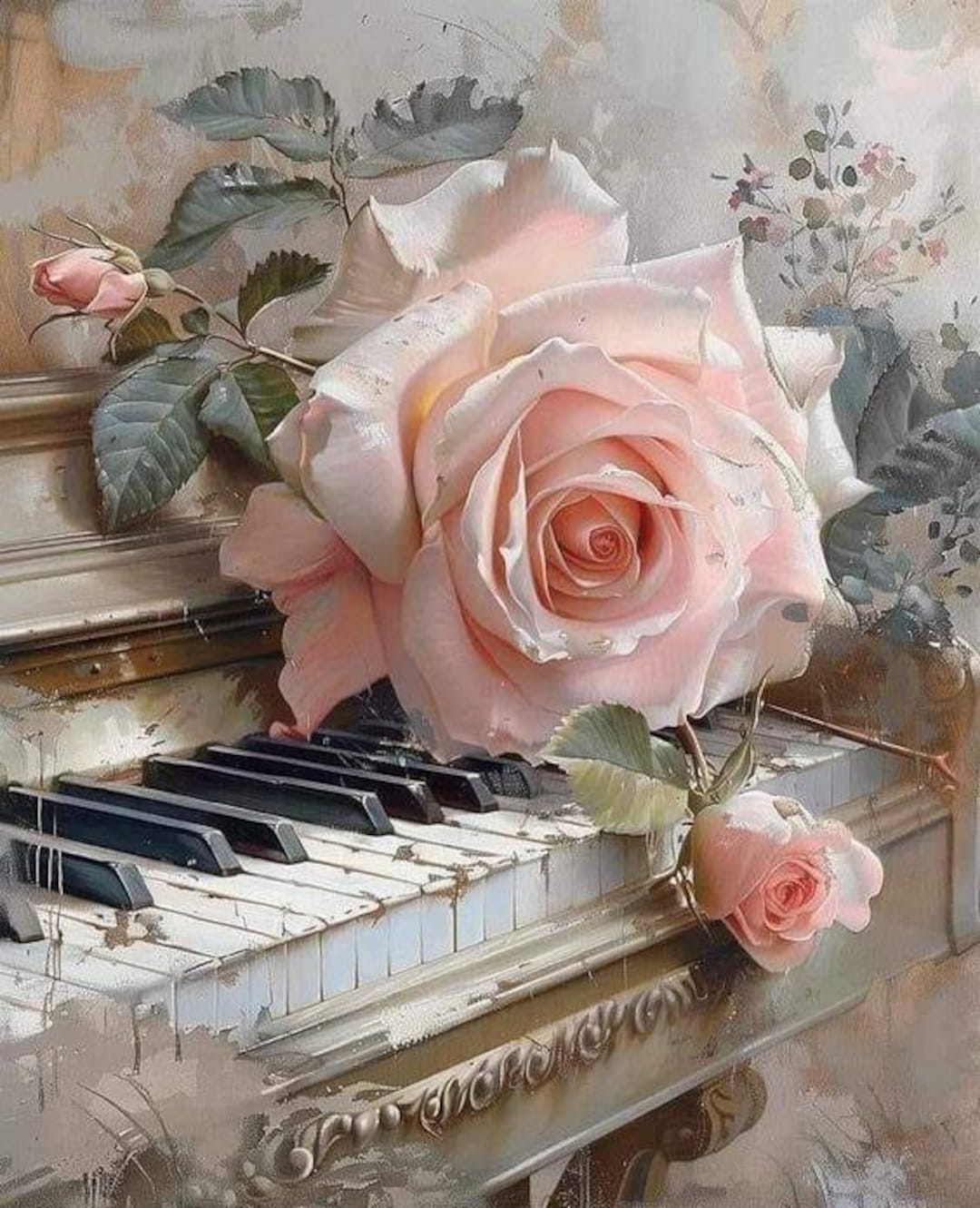 Counted Cross Stitch Pattern Rose And Piano 24 Etsy