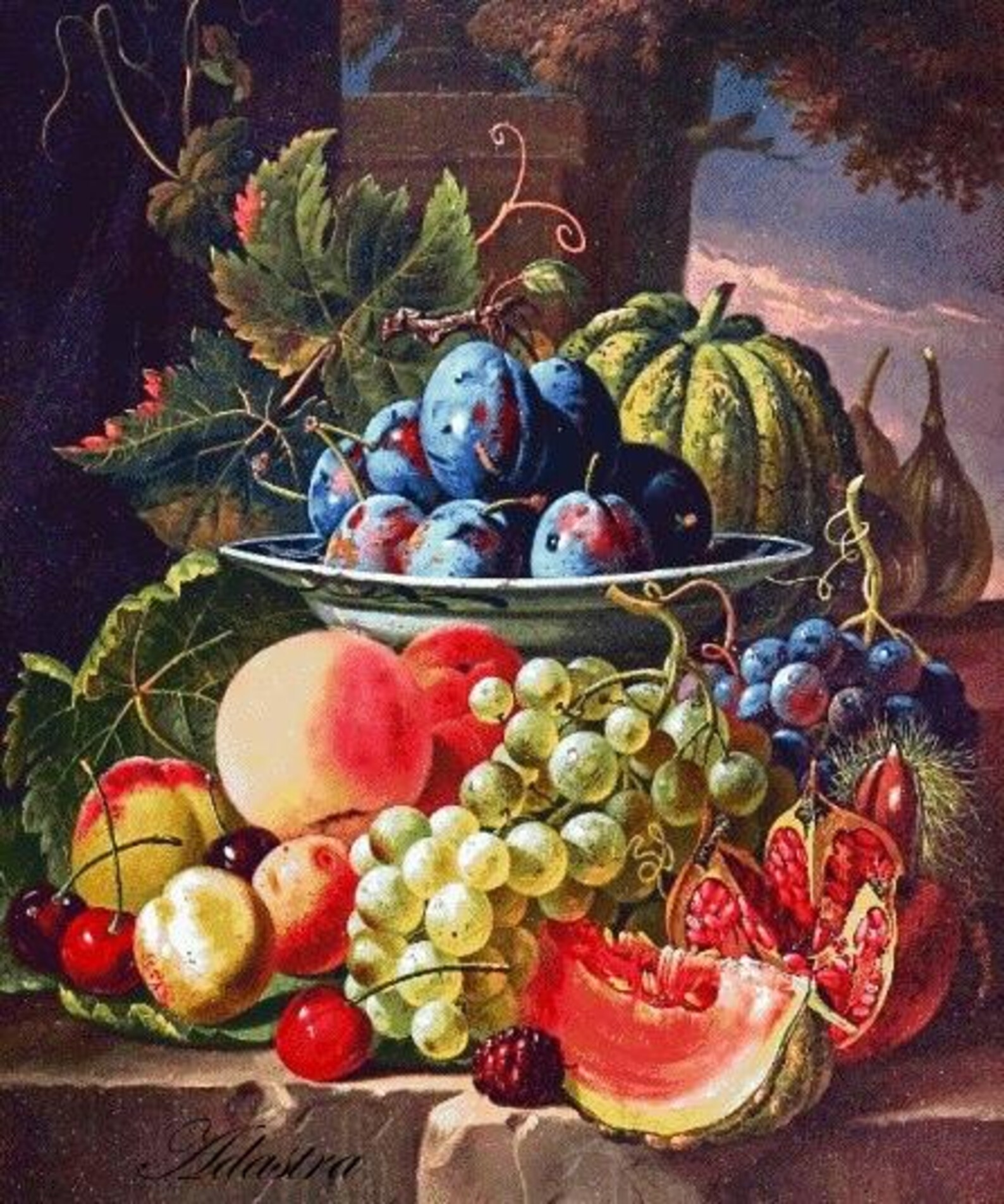 Counted Cross Stitch Pattern "still Life Grapes Plums Melon Pomegranate ...