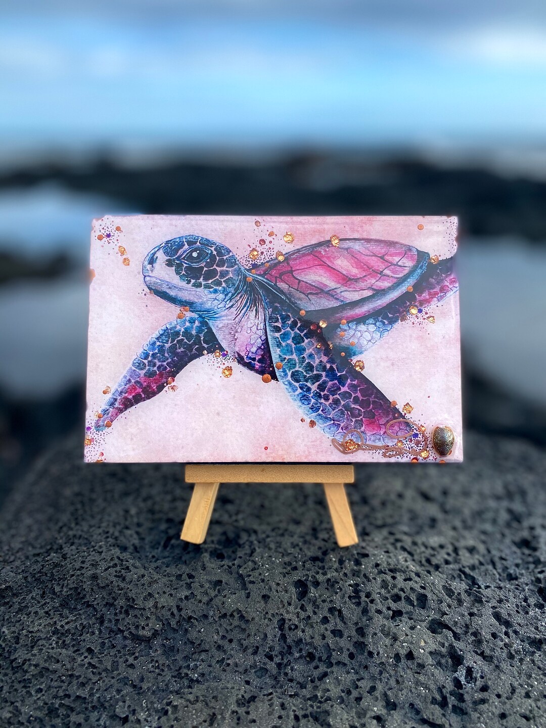 Purple Turtle Ocean Resin Art Painted in Hawaii by Danielle Burnside Art - Etsy