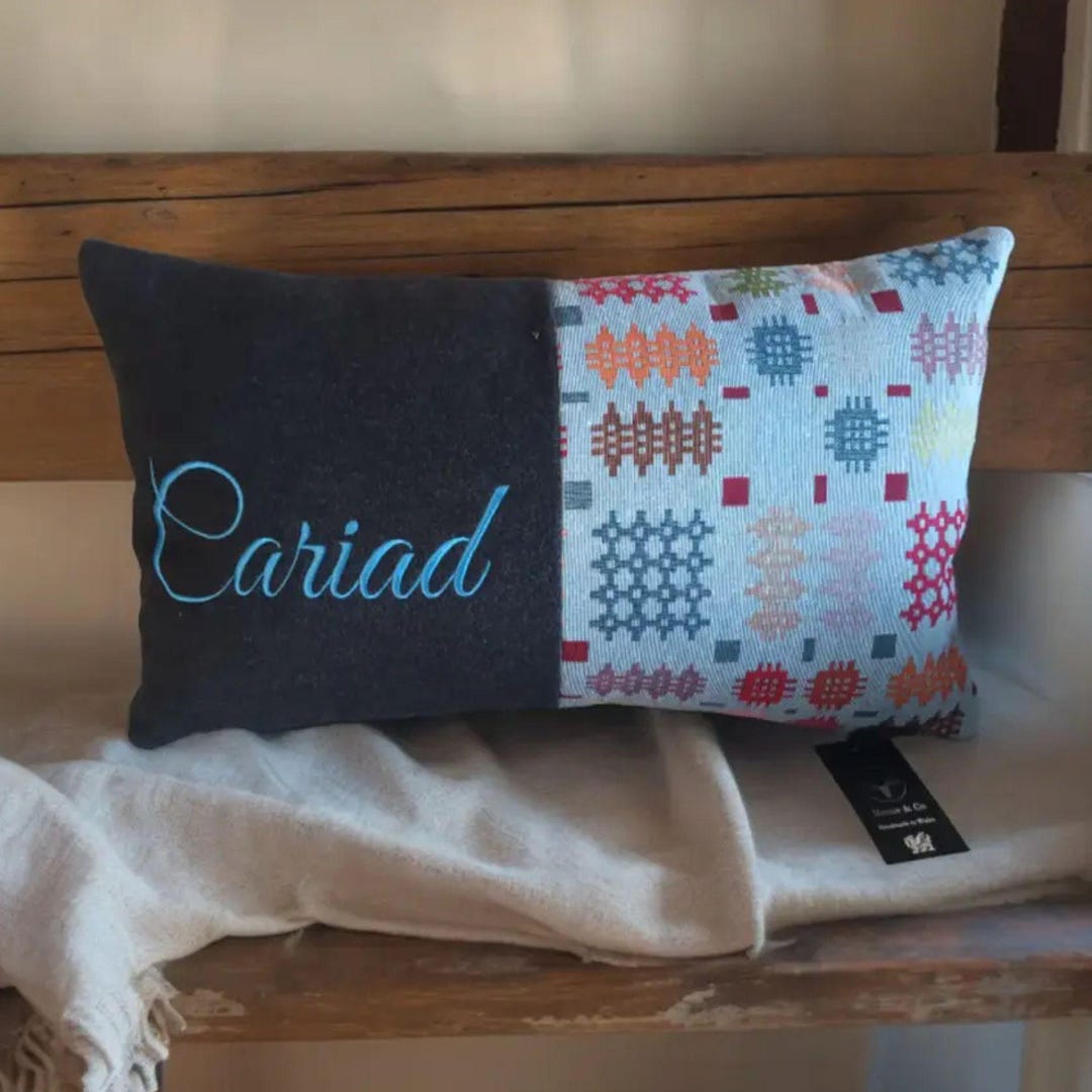 Cariad Welsh Blanket Style Denim Cushion-personalised Cushion- Quote ...