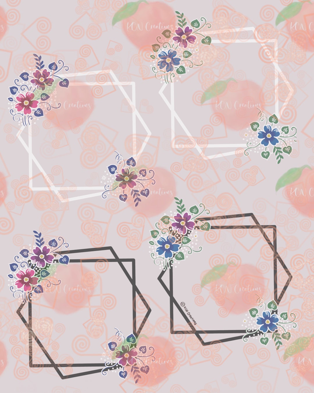 Border 2, Thai Li Loos Floral, Color, B&W, JPEG, PNG, Digital Download ...