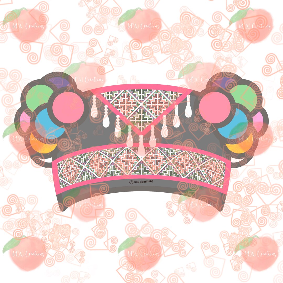 Cute Hmong Girl's Pom Pom Hat – Red Trim, JPEG, PNG, Digital Download ...