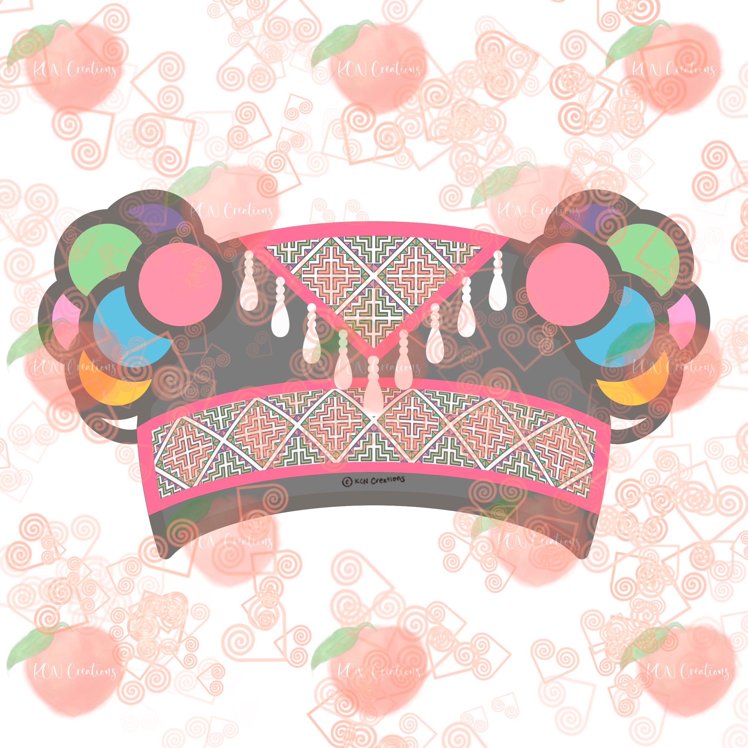 Cute Hmong Girl's Pom Pom Hat Red Trim. Digital File. - Etsy
