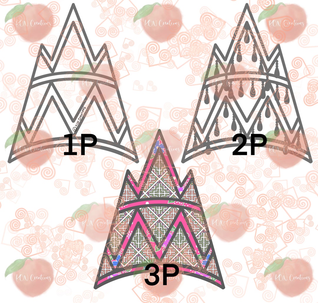 Hmong Princess Hat 1. 1P-3P. Color and Black and White. PNG, JPEG, PDF ...