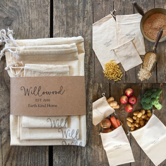 Natural Cotton Produce Bags Drawstring Kitchen Storage Sack | Etsy